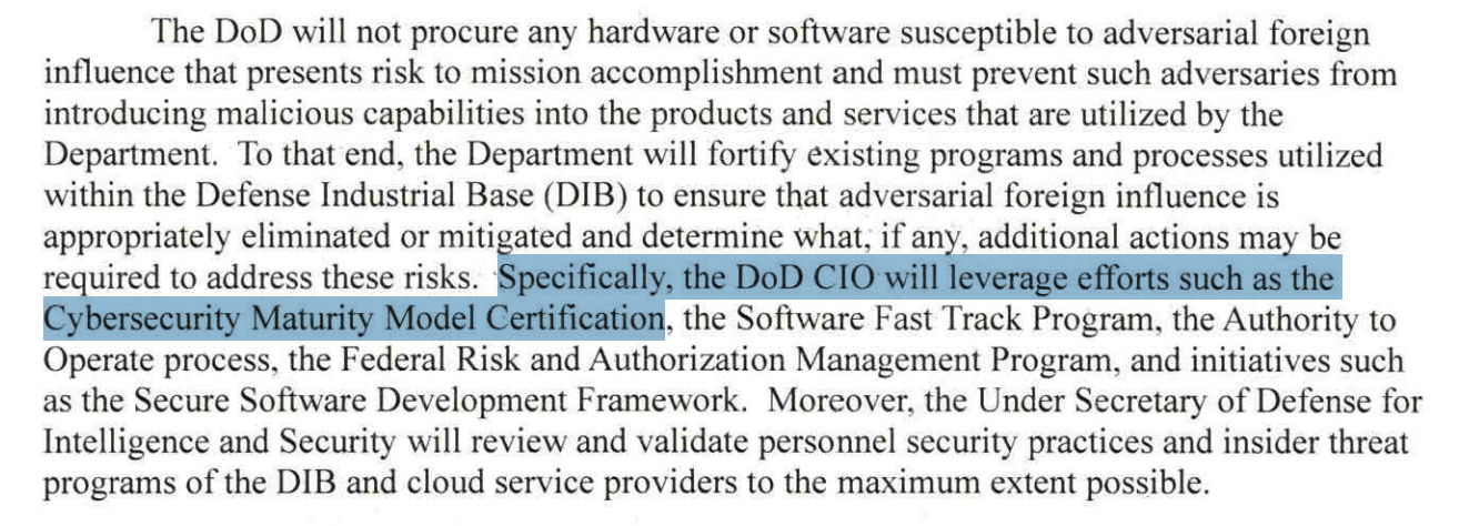 DoD SECDEF Memo: CMMC is a Priority